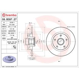 Brembo Bremsscheibe 08b39727 274mm 11mm f&uuml;r RENAULT