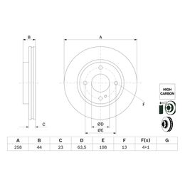 Bosch Bremsscheibe 0986479e80 bel&uuml;ftet 258mm 23mm f&uuml;r Ford