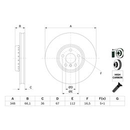 Bosch Bremsscheibe 0986479f59 bel&uuml;ftet 348mm 36mm f&uuml;r BMW