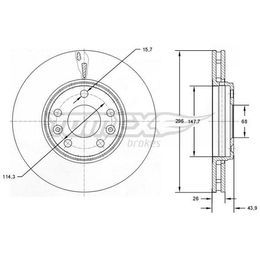 TOMEX BRAKES Bremsscheibe tx7251 Vorderachse bel&uuml;ftet 296mm 26mm f&uuml;r RENAULT SAMSUNG