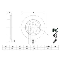 Bosch Bremsscheibe 0986479e75 bel&uuml;ftet 253mm 17mm f&uuml;r Vaughall Suzuki
