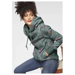 Kapuzensweatshirt Ragwear "GRIPY FLOWERS O", Damen, Gr. XXL, gr&uuml;n, Sweatware, Obermaterial: 70% Baumwolle, 30% Polyester, bedruckt, gebl&uuml;mt, gemustert, kontrastfarbene Details, mehrfarbig, figurumspielend h&uuml;ftbedeckend, asymmetrischer Ausschnitt, Rippb&uuml;ndchen, Sweatshirts, Hoodie mit floralem All Over-Druck