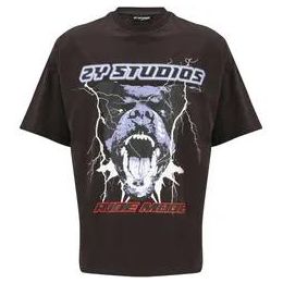 T-Shirt 2Y STUDIOS "2Y Studios Herren Rottweiler Oversize Tee", Damen, Gr. XS, washed schwarz, 100% Baumwolle, bedruckt, oversize, Rundhals, Shirts T-Shirt
