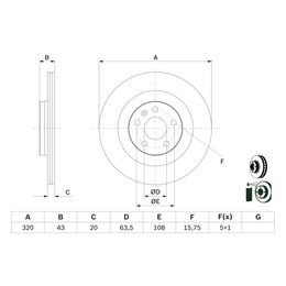 Bosch Bremsscheibe 0986479e87 bel&uuml;ftet 320mm 20mm f&uuml;r Volvo