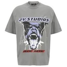 T-Shirt 2Y STUDIOS "2Y Studios Herren Rottweiler Oversize Tee", Damen, Gr. M, washed grau, 100% Baumwolle, bedruckt, oversize, Rundhals, Shirts T-Shirt