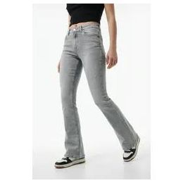 Bootcut-Jeans Only "ONLBLUSH MID WAIST FLARED DNM REA1099", Damen, Gr. L, L&auml;nge 30, light grau denim detail:destroy, Denim/Jeans, Obermaterial: 92% Baumwolle, 6% Elastomultiester, 2% Elasthan, ausgestellt lang, Jeans, mit dezentem Used-Look
