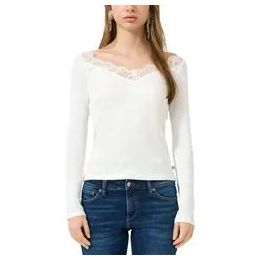 Langarmshirt QS, Damen, Gr. XXL (44), wei&szlig;, Feinripp, Obermaterial: 100% Baumwolle, unifarben, tailliert h&uuml;ftbedeckend, V-Ausschnitt, Shirts Langarmshirt, mit Spitzen-V-Ausschnitt