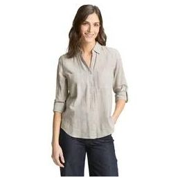 Langarmbluse Tom Tailor "Regular", Damen, Gr. 44, soft taupe grau, Web, Obermaterial: 100% Baumwolle, regular fit h&uuml;ftbedeckend, V-Ausschnitt, Krempel&auml;rmel,mit Kn&ouml;pfen, Blusen, mit Brusttaschen