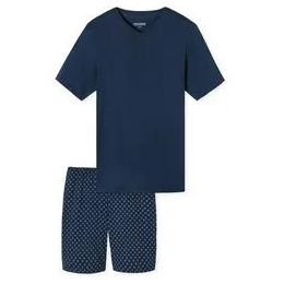 Schlafanzug Schiesser "Pyjama Casual Essentials", Herren, Gr. 4XL, blau (dunkelblau), Obermaterial: 100% Baumwolle CO., Homewear-Sets Schlafanzug