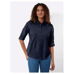 Langarmbluse Casual Looks, Damen, Gr. 36, marine, 50% Baumwolle, 50% Polyester, unifarben, Blusen