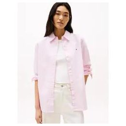 Hemdbluse Tommy Hilfiger "OXFORD RELAXED FIT SHIRT mit Hemdblusenkragen und Stickerei", Damen, Gr. 40, classic ithaca stp, mid pink, Web, Obermaterial: 100% Baumwolle, gestreift, relaxed fit h&uuml;ftlang, &Auml;rmel mit &Auml;rmelschlitz 1-Knopf-Manschette, Blusen Hemdbluse, Baumwolle, relaxed fit