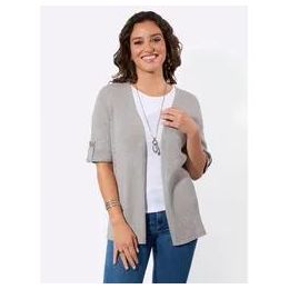 Strickjacke Casual Looks, Damen, Gr. 36, taupe, wei&szlig;, meliert, 100% Baumwolle, meliert, Strickjacken Strickjacke