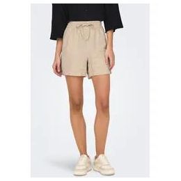 Jacqueline de Yong Shorts JDY "JDYSAY HW LINEN STRING SHORTS WVN DIA", Damen, Gr. L, N-Gr, beige (oatmeal detail:melange), Web, Obermaterial: 80% Viskose, 20% Leinen, meliert, regular fit kurz, Hosen Shorts, mit Leinen