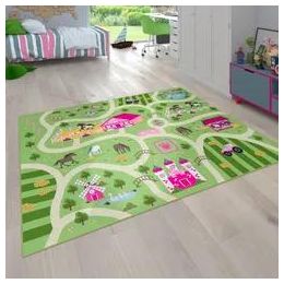 Kinderteppich Paco Home "Bino 560", gr&uuml;n, B:100cm H:4mm L:200cm, Polyester, Teppiche, Kinderteppich, Kurzflor, Stra&szlig;en-Spiel-Teppich, Motiv Bauernhof, Kinderzimmer