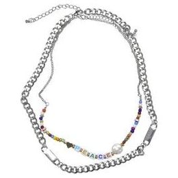 Edelstahlkette Urban Classics "Urban Classics Unisex Peace Bead Layering Necklace 2-Pack", silber, Halsketten, Herren, onesize, Edelstahlkette