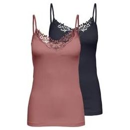Spitzentop Only "ONLKIRA &ndash; Doppelpack mit Spitzendetail f&uuml;r feminine Looks", Damen, Gr. S (36), bunt (night sky, witherot rose), Jersey, Obermaterial: 100% Baumwolle, unifarben, figurbetont normal, V-Ausschnitt, Tops Spitzentop, figurbetont, modisch, Jersey, Baumwolle, V-Ausschnitt