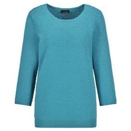 Rundhalspullover GOLDNER "Kurzgr&ouml;&szlig;e Halbarm Baumwollpullover mit Struktur", Damen, Gr. 25, blau (t&uuml;rkis), Obermaterial: 100% Baumwolle CO., Modisch, Pullover Rundhalspullover, Rundhalsausschnitt