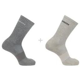 Sportsocken Salomon "EVASION CREW 2-PACK", Herren, Gr. L (42/44), grau (light grau., heather medium), Obermaterial: 65% Baumwolle, 32% Polyamid, 3% Elasthan, Socken Sportsocken