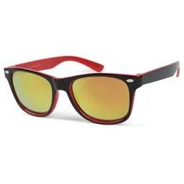 Wayfarer styleBREAKER "Kinder Sonnenbrille Nerd Style", Jungen, orange (gestell schwarz, rot, glas orange, rot verspiegelt), Modisch, Sonnenbrillen