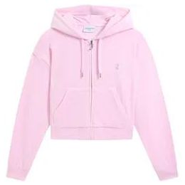 Kapuzennickijacke Juicy Couture "ICCLE OUTLINE CROPPED HOODIE. Damen", Damen, Gr. S, cherry blossom, Samt, 95% Polyester, 5% Elasthan, bequem taillenlang, Jacken, Trainingsjacke Damen, Sweatjacke mit Kapuze, Velour, mit Glitzer, Sale