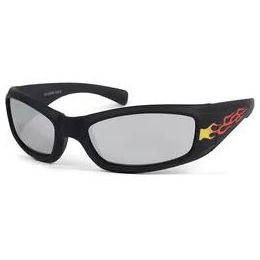 Sonnenbrille styleBREAKER "Kinder Sport Sonnenbrille mit Flammen Print", Jungen, silber (gestell schwarz, glas silber verspiegelt), Sportlich, Sonnenbrillen Sonnenbrille