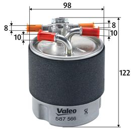 Valeo Kraftstofffilter 587566 mit Anschluss f&uuml;r Wassersensor 122mm Gewindema&szlig;M10x1.5 NISSAN RENAULT