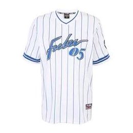 T-Shirt Fubu "Fubu Herren FM232-012-1 Fubu Retro Pinstripe Jersey", Herren, Gr. M, wei&szlig;, blau, 100% Polyester, gestreift, loose fit, V-Ausschnitt, Shirts T-Shirt