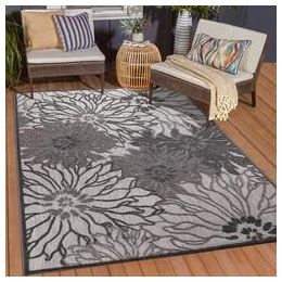 Teppich Sanat "Floral 2 Outdoor", grau, B:80cm H:6mm L:200cm, Kunstfaser, Teppiche, Teppich, In- und Outdoor geeignet, Blumen, Balkon, Terrasse, Au&szlig;enbereich
