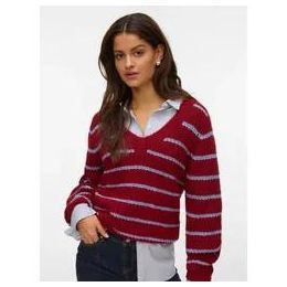 V&eacute;ro Moda V-Ausschnitt-Pullover VERO MODA "VMAWESOME SHINE LS V-NCK STRIPE PULL BOO", Damen, Gr. M, winetasting detail:with baby lavender lurex, Strick, Obermaterial: 55% Polyester, 17% Viskose, 16% Nylon, 6% Wolle, 5% metallisierte Fasern, 1% Elasthan, gestreift, regular fit, V-Ausschnitt, Rippstrickb&uuml;ndchen, Pullover, mit Glitzer-Effekt