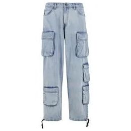 Cargohose Urban Classics "Urban Classics Multi Pocket Denim Cargo", Damen, Gr. 36, Normalgr&ouml;&szlig;en, new light blau washed, 100% Baumwolle, unifarben, relaxed fit, Hosen Cargohose