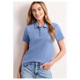 Poloshirt Street One, Damen, Gr. 40, drift blau, Web, 97% Baumwolle, 3% Elasthan, unifarben, normal normal, hoch geschlossener Ausschnitt, abgesteppt, Shirts, aus Baumwolle mit Stretchante