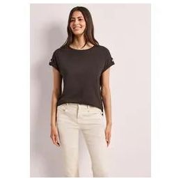 T-Shirt Street One, Damen, Gr. 38, espresso braun, Web, 50% Modal, 50% Baumwolle, unifarben, normal normal, Rundhals, Umschlagbund, Shirts T-Shirt, mit Knopf Details