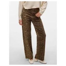 V&eacute;ro Moda High-waist-Jeans VERO MODA "VMTESSA HR WIDE STRETCH AOP JEANS NOOS", Damen, Gr. 26, L&auml;nge 30, silber mink aop:leopard, Denim/Jeans, Obermaterial: 97% Baumwolle, 3% Elasthan, bedruckt, oversize lang, Jeans High-Waist-Jeans