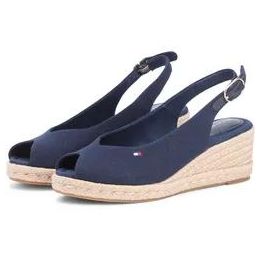 Keilsandalette Tommy Hilfiger "MID WEDGE ESPAD SLINGBACK", Damen, Gr. 37, dunkelblau, Leder, Textil, unifarben, Schuhe, Sommerschuh, Riemchensandale mit Flaggen-Stickerei