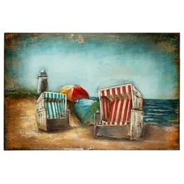 Leinwandbild Gilde "Bild Strandkorb", farbe bild(er): blau, braun, B:120cm H:80cm T:4cm, Metall, Bilder, Leinwandbild