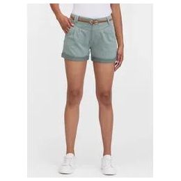 Shorts Ragwear "HEEVEN", Damen, Gr. 27, N-Gr, dusty gr&uuml;n, Web, Obermaterial: 98% Baumwolle, 2% Elasthan, unifarben mit Farbeinsatz, kurz, Hosen Shorts, leicht verwaschener Twill zum Umschlagen mit G&uuml;rtel