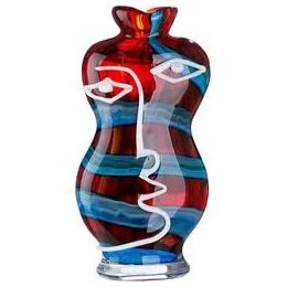 Tischvase Gilde "Gesichtsvase Franco", blau, rot, B:17cm H:34cm T:11cm, Glas, Vasen