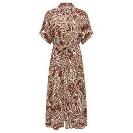 Druckkleid Only "ONLSAFA S/S LONG BELT DRESS WVN EX", Damen, Gr. XS, N-Gr, cappuccino aop:cloud dancer paisley, Web, Obermaterial: 100% Viskose, bedruckt, regular fit lang, Kleider Druckkleid, Viskose, regular fit