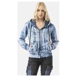 Cipo & Baxx Sweatjacke CIPO & BAXX "WL379", Damen, Gr. M, blau, Feinstrick, 100% Baumwolle, bedruckt, regular fit normal, Rundhals, Raglan&auml;rmel gerader Abschluss, Sweatjacken Sweatjacke, ausdrucksstarkes Tie-Dye-Muster, kombiniert mit R&uuml;ckenprint