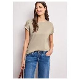T-Shirt Street One, Damen, Gr. 44, cotton beige, Web, 50% Modal, 50% Baumwolle, unifarben, normal normal, Rundhals, Umschlagbund, Shirts T-Shirt, mit Knopf Details