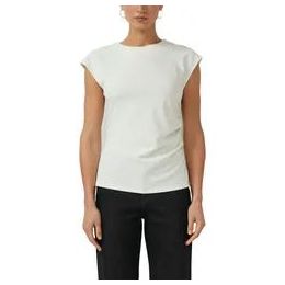 T-Shirt s.Oliver BLACK LABEL, Damen, Gr. 44, cream, Interlock, Obermaterial: 96% Polyester, 4% Elasthan, unifarben, slim fit normal, Rundhals, gerader Abschluss, Shirts T-Shirt, mit Raffung