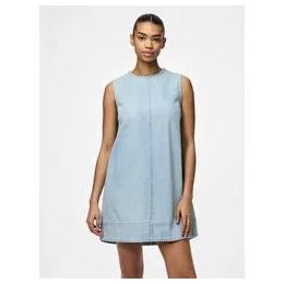Jeanskleid Pieces "PCFLORA SL MINI DENIM DRESS NOOS", Damen, Gr. L, N-Gr, light blau denim, Denim/Jeans, Obermaterial: 100% Baumwolle, unifarben, relaxed fit kurz, Rundhals, Kleider, mit A-Linien-Schnitt