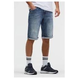 Jeansshorts CAMP DAVID, Damen, Gr. 38, Kurz, thunder blau, Denim/Jeans, Material: 72% Baumwolle, 27% Polyester, 1% Elasthan, Zusatz: Enth&auml;lt nichttextile Teile tierischen Ursprungs (Badge), unifarben, regular fit, Jeans Jeansshorts, mit Turn-Up Saum