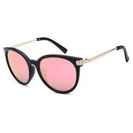 Sonnenbrille styleBREAKER "Cat-Eye Sonnenbrille", Damen, pink (gestell schwarz, gold, glas pink verspiegelt), Modisch, Sonnenbrillen Sonnenbrille