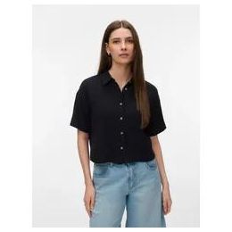 V&eacute;ro Moda Kurzarmbluse VERO MODA "VMNATALI SS CROP SHIRT WVN NOOS", Damen, Gr. M, schwarz, Web, Obermaterial: 100% Baumwolle, unifarben, taillenbedeckt, Blusen, Baumwolle, verk&uuml;rzte Form