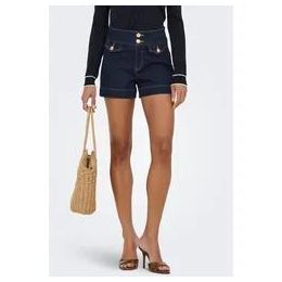 Jeansshorts Only "ONLEMILIA HW GOLD BUT DNM SHORTS NOOS", Damen, Gr. S, N-Gr, dunkelblau denim, Denim/Jeans, Obermaterial: 91% Baumwolle, 7% Polyester, 2% Elasthan, unifarben, regular fit kurz, Jeans Jeansshorts, Materialmix, regular fit, High Waist