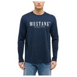 Langarmshirt Mustang "Herren Style Asheville", Damen, Gr. L, navy, Jersey, 100% Baumwolle, Rundhals, Shirts Langarmshirt