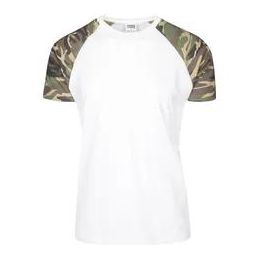 T-Shirt Urban Classics "Urban Classics Herren Raglan Contrast Tee", Damen, Gr. M, wei&szlig;, woodcamo, 100% Baumwolle, mehrfarbig, normal, Rundhals, Shirts T-Shirt