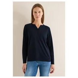 Langarmshirt Cecil, Damen, Gr. XL (44), universal blau, Web, 48% Baumwolle, 48% Modal, 4% Elasthan, unifarben, comfort fit normal, V-Ausschnitt, normaler Saum, Shirts Langarmshirt, im Tunika-Style