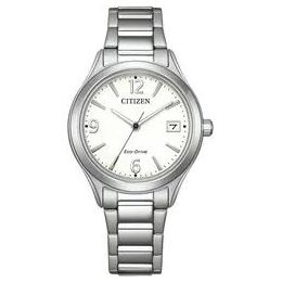 Solaruhr Citizen "Elegance", silberfarben, wei&szlig;, Armbanduhren, Damen, Armbanduhr, Damenuhr, Edelstahlarmband, analog, Big Date